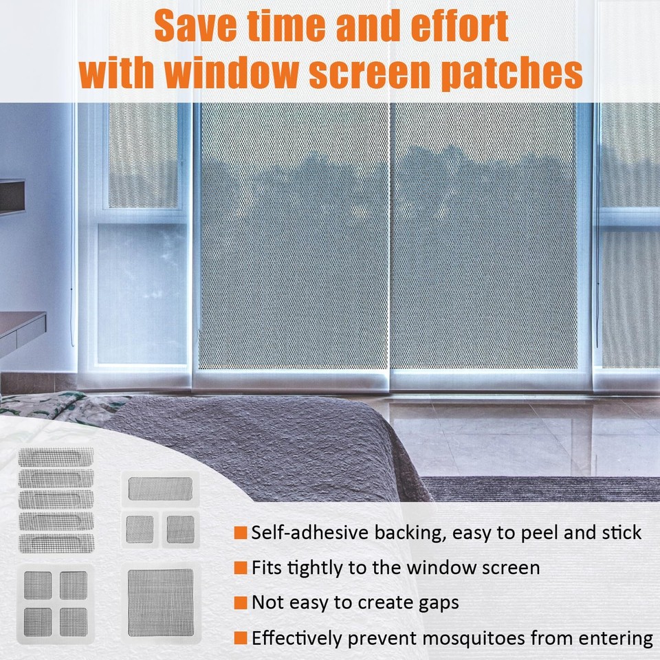 30 Sheet Window Screen Repair Patches, Self-Adhesive Window Screen Mesh ...