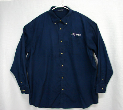 Devon & Jones Navy Blue Triumph Motorcycles Embroidered Logo Shirt Mens ...