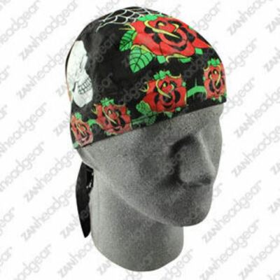 Skull with Web and Red Roses Doo Rag Sweatband Headwrap Cap Biker ...