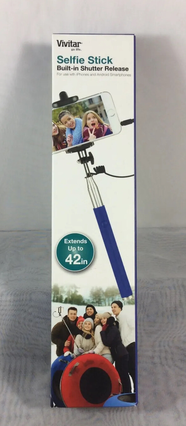 Vivitar Red Selfie Stick Extends to 42 Inches Shutter Release Bluetooth ...