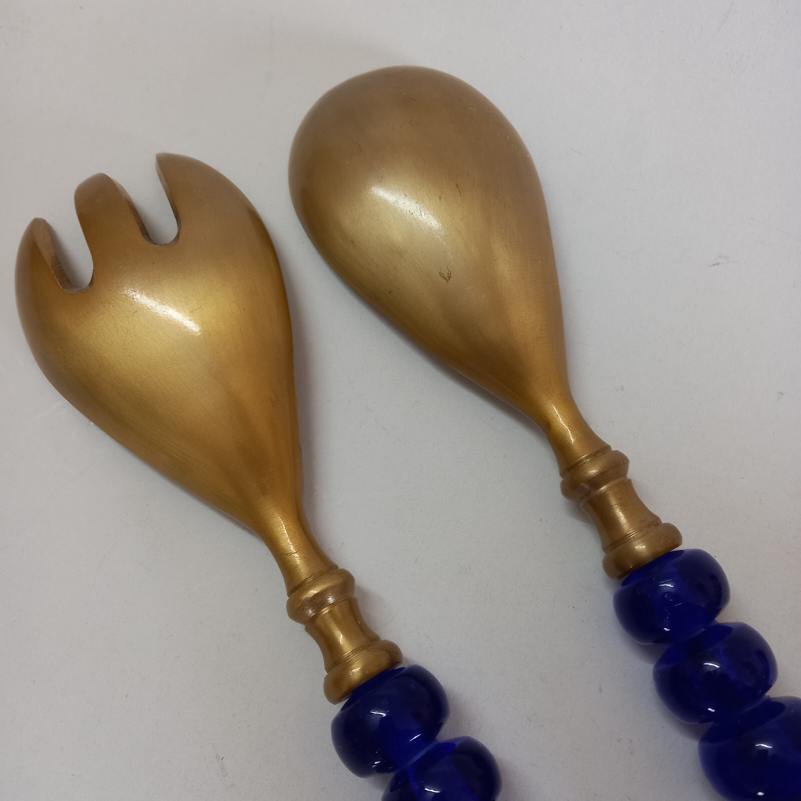 Salad Serving Spoon Fork Set Vintage Art Handles Blue Glass Pampered Chef No Box | eBay