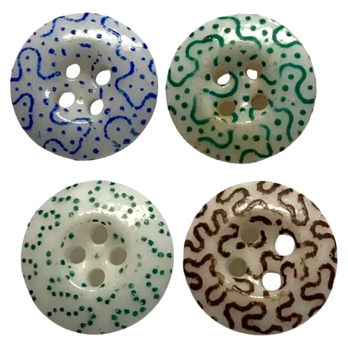 4 Antique Identified Similar But Different Pattern China Calico Buttons ...