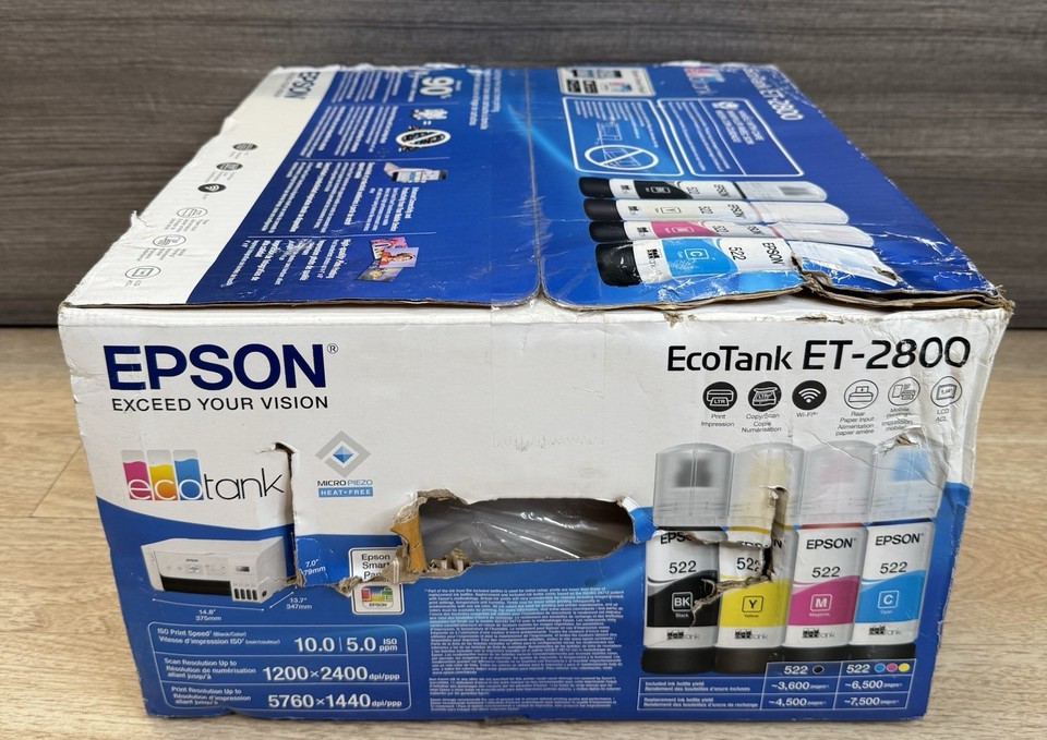 Epson EcoTank ET-2800 Color Inkjet All-In-One Printer - White- (Damaged ...