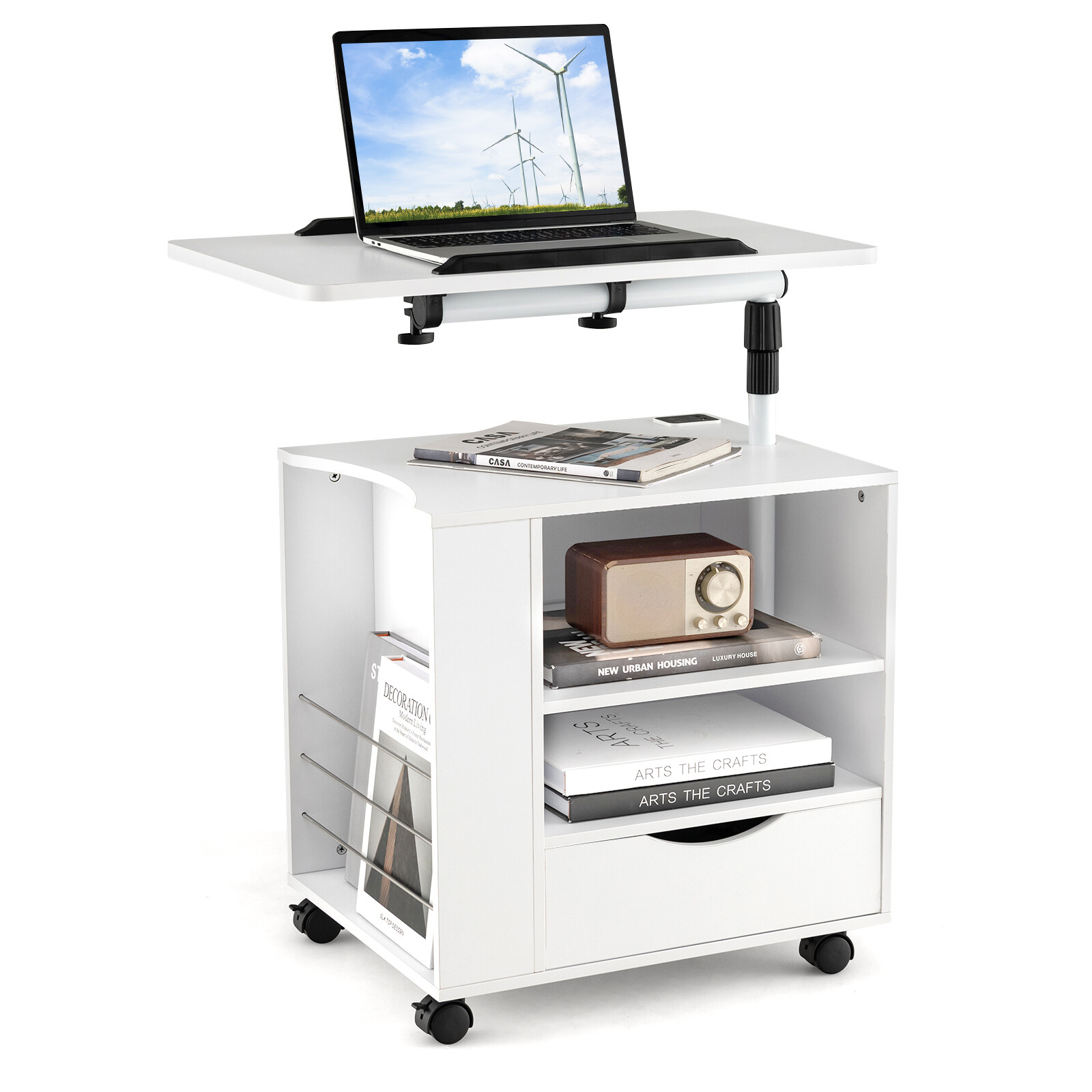 Nightstand Bedside Table Swivel Laptop Tray with Charging Station and ...