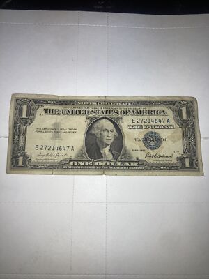 1957 One Dollar Blue Seal Note Silver Certificate Old US Bill $1 Money ...