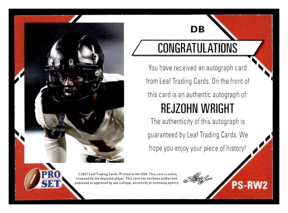 2021 Pro Set College Football #PS-RW2 Rejzohn Wright Autographs | eBay