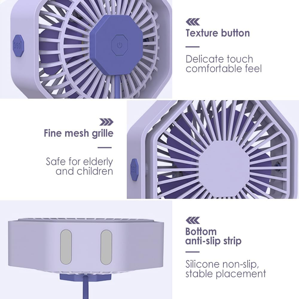 Mini USB Fan Desk Fan 3 Speeds 360°Rotation Portable Table Fan Quiet ...