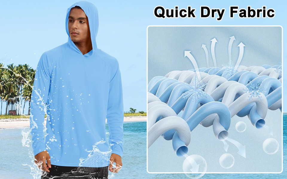 UPF50+ Mens Sun Block Hoodie Long Sleeve Skin Protection Sun Shirts ...