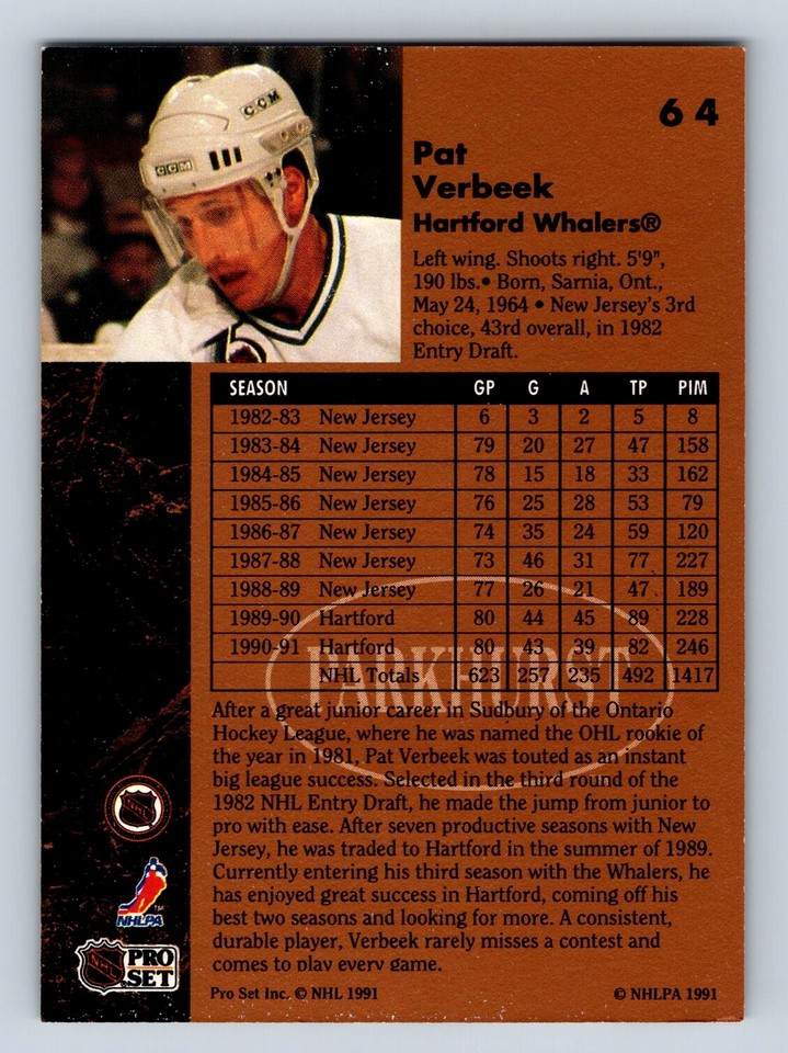 Pat Verbeek 1991-92 Parkhurst #64 Hartford Whalers | eBay