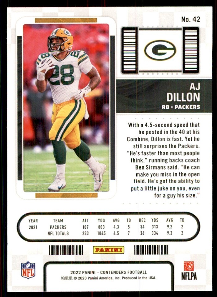 2022 Panini Contenders AJ Dillon C Football Cards #42 | eBay