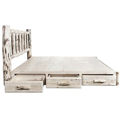 Log Platform Beds with Storage Drawers QUEEN SIZE Amish Made Beds Lodge ...