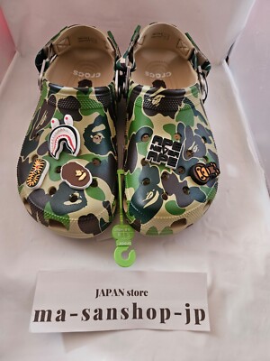 A BATHING APE Crocs Clog Abc Camo Green 540134 Sandals Jibbit Charm Men ...