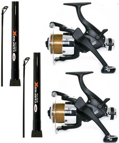 CARP FISHING SET UP 2 X 12FT CARP FISHING RODS + 2 X EG60 CARP RUNNER ...