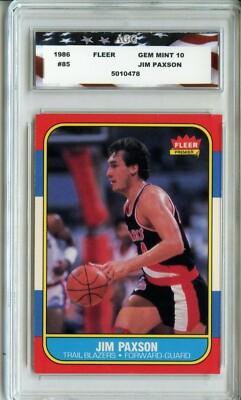 1986 Fleer Basketball #85 Jim Paxson AGC 10 Gem Mint Portland Trail ...