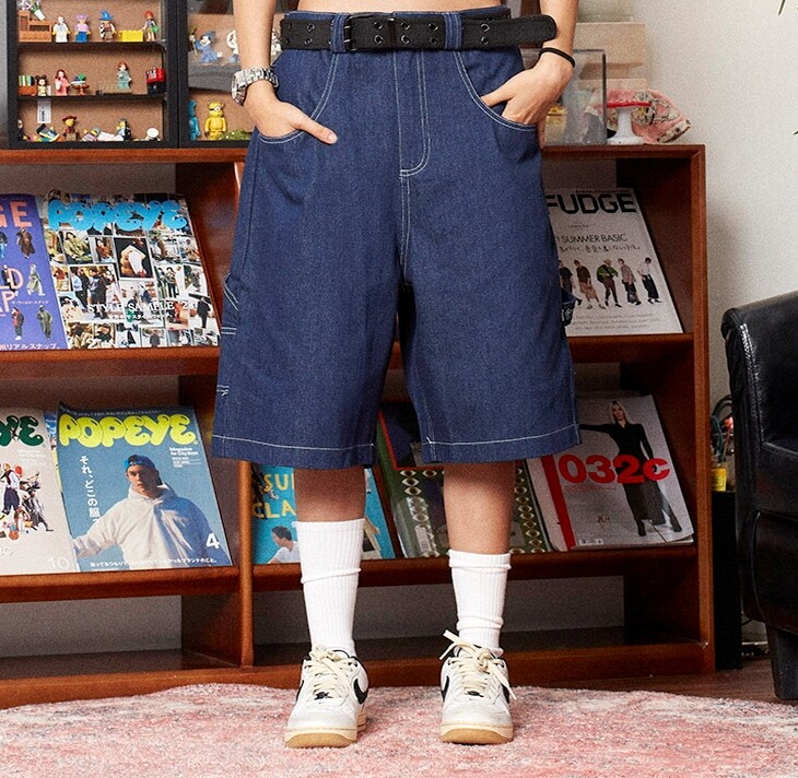 Mens Loose Denim Shorts Gangsta Chicano Hip-Hop Knee-Length Pants Baggy ...