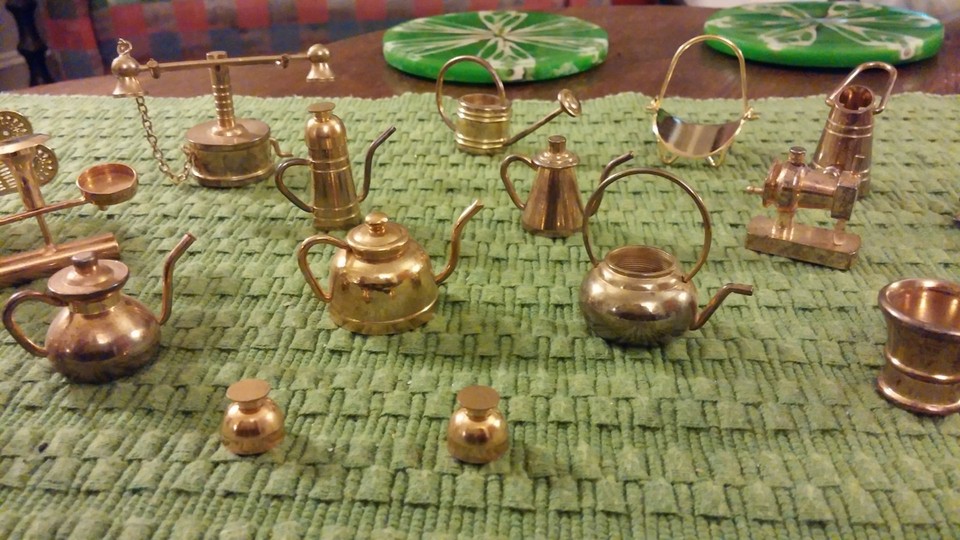 Vintage Brass Miniature Figurine Collection with Cannon, Peacock ...