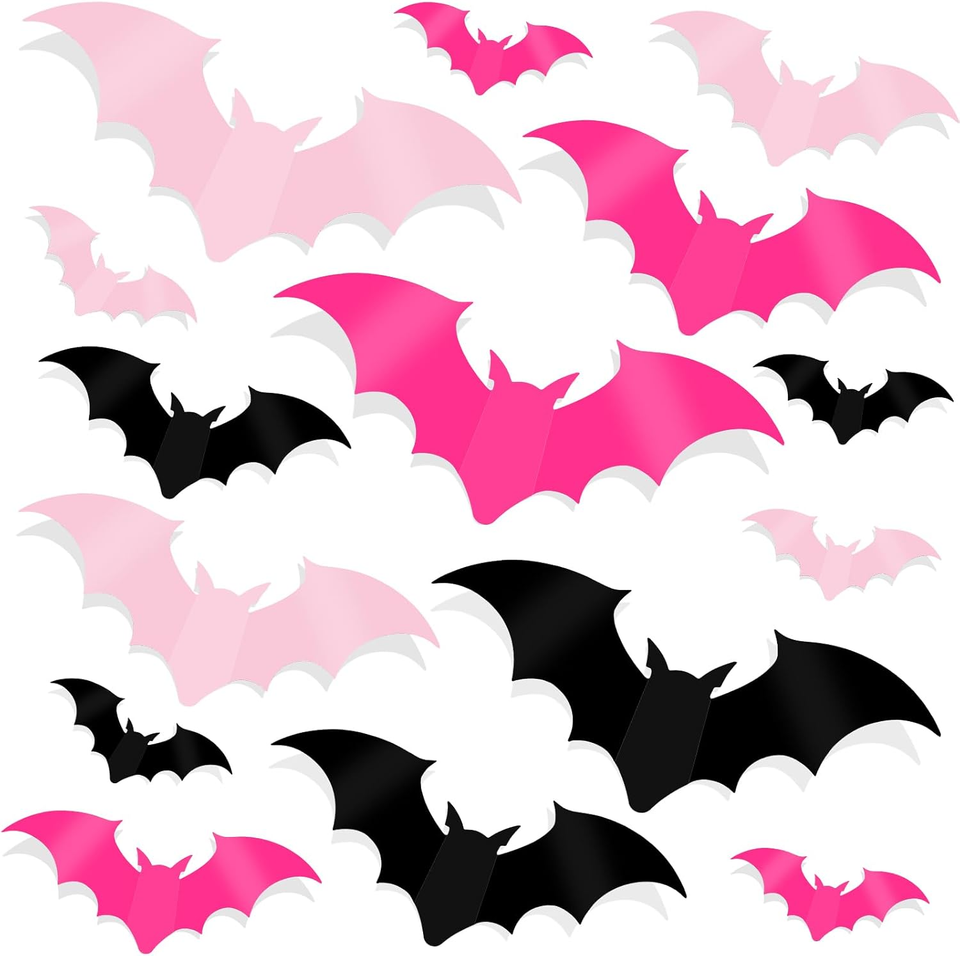 144 Pcs Pink Bats Wall Decor, Halloween 3D Bats Decorations outside ...