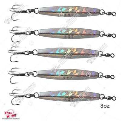 5pcs 3oz Fishing Diamond Jig Mylar Holographic Laser trolling Treble ...