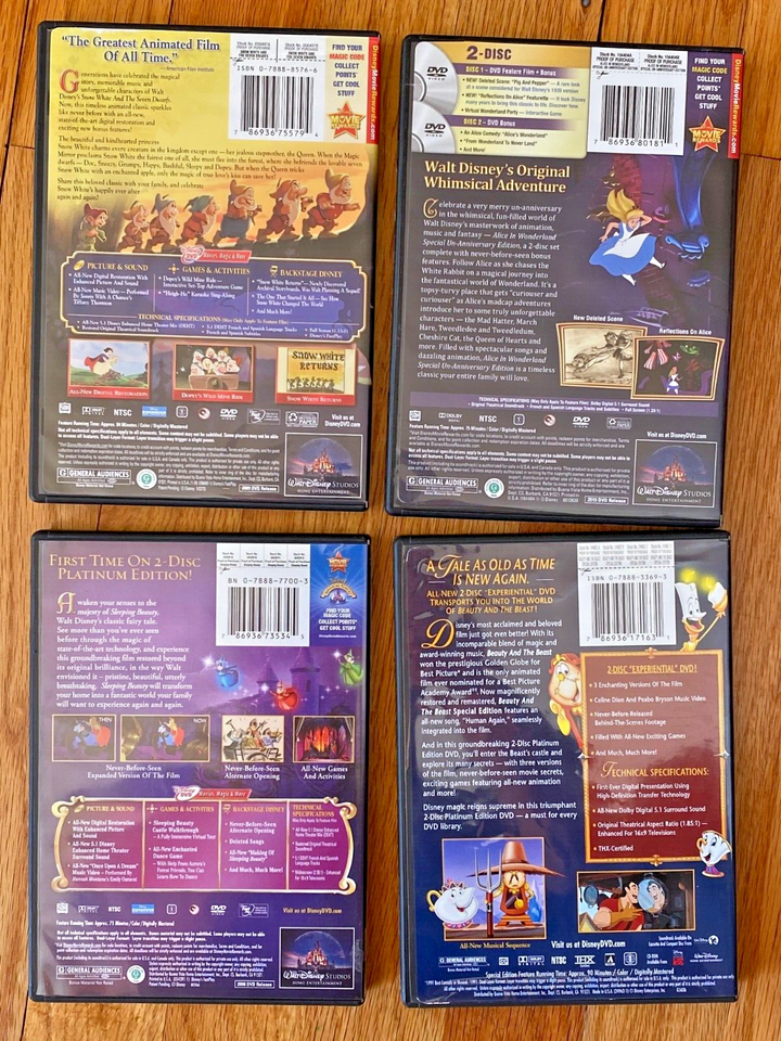 Disney Princess DVD LOT Snow White Sleeping Beauty and Beast Alice ...