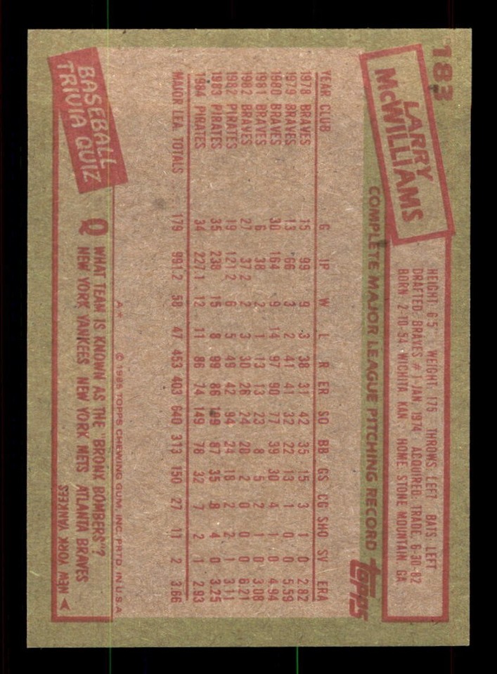 1985 Topps Baseball #183 Larry McWilliams NM or Better *bb1 | eBay