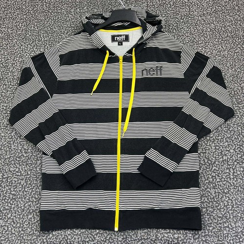 Neff Hoodie Men Large Black Striped Full Zip Long Sleeve Pocket Outdoor ...