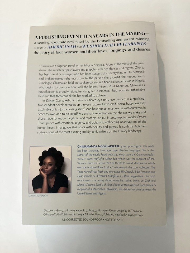 DREAM COUNT by Chimamanda Ngozi Adichie advance reader copy | eBay