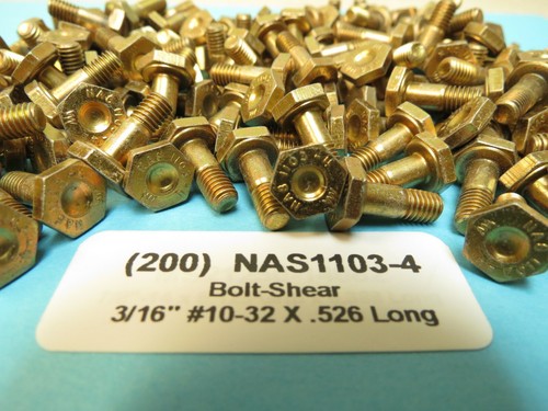 (200 each) NAS1103-4 Aircraft Aerospace Shear Bolts 3/16” #10-32 x .526 ...