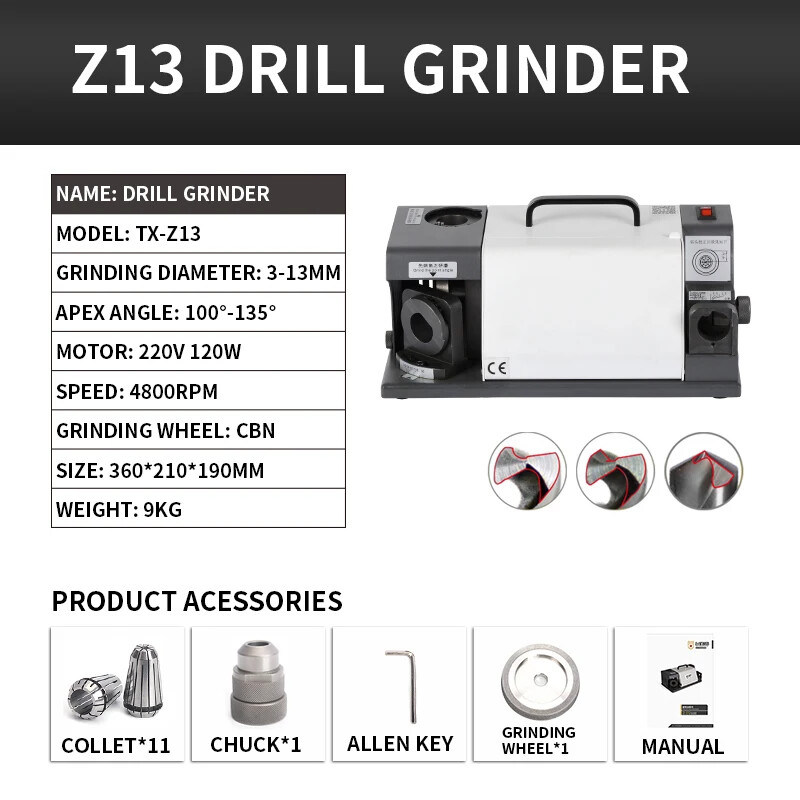 Z13 Industrial Drill Bit Grinder Desktop Drill Bit Sharpener Bit Grind ...