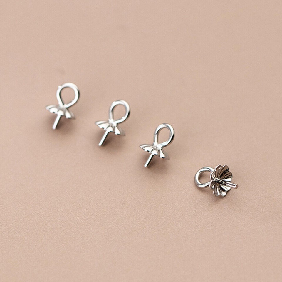 925 Sterling Silver DIY Eye Pin Peg Bail Pearl Cup Pendant Connectors ...
