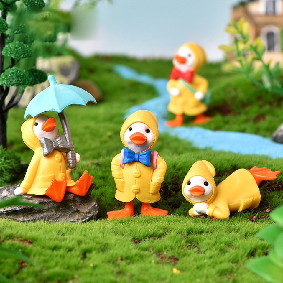Green and Yellow Resin Duck Miniature Figurines for Garden Decor (4PCS ...