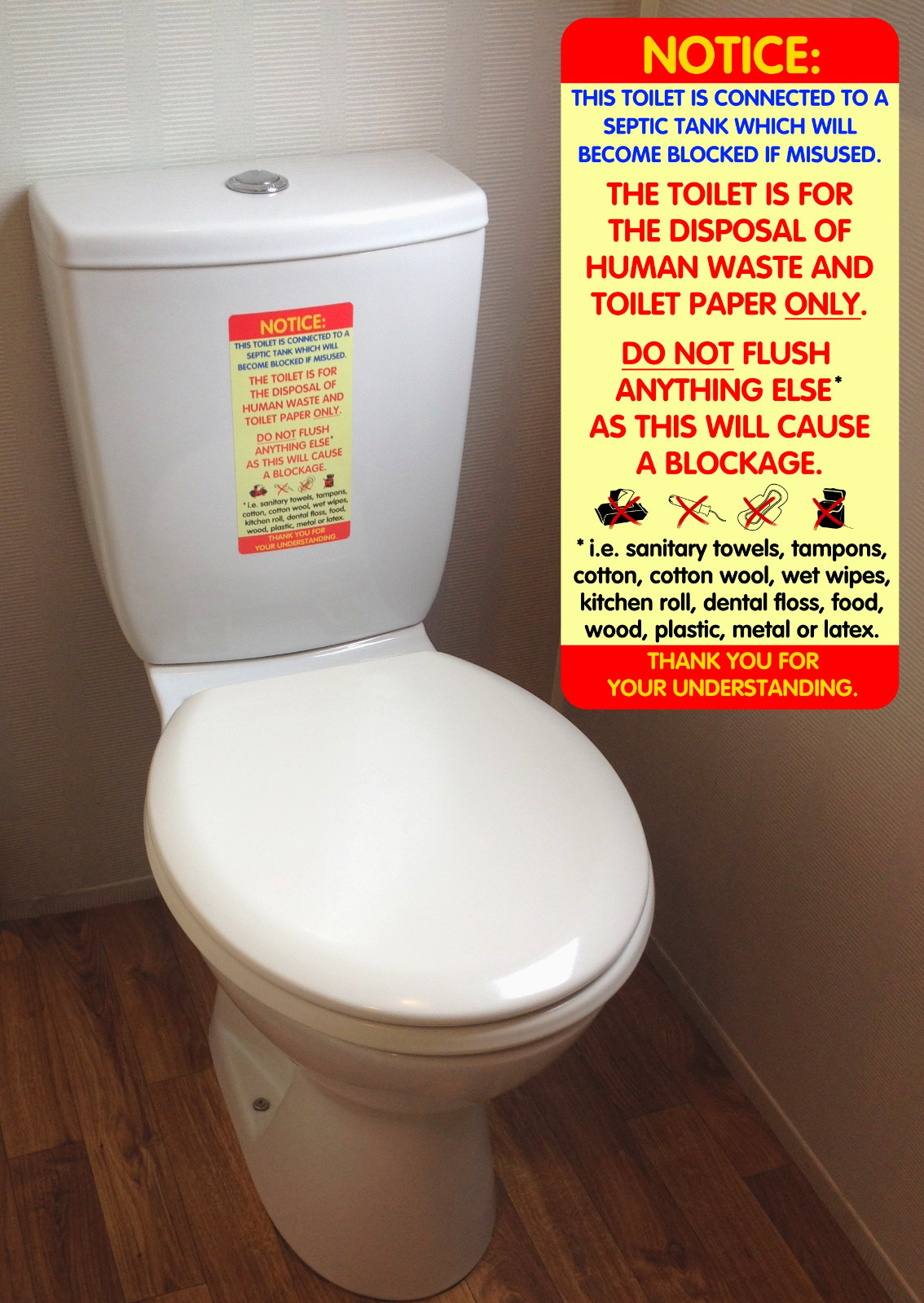 WATERPROOF Warning Notice / Sticker Sign for Septic Tank Toilets. HQ ...