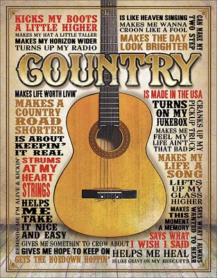 Country -Music Made in America Tin Sign 12.5in x 16in | eBay