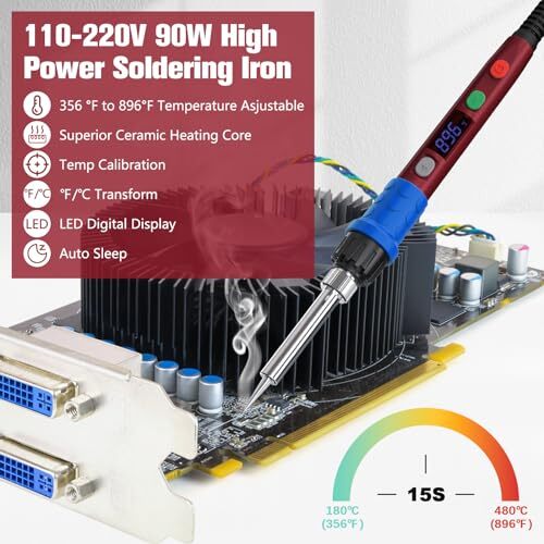Soldering Iron Kit, 90W LED Digital Soldering Iron Soldering Gun kit ...