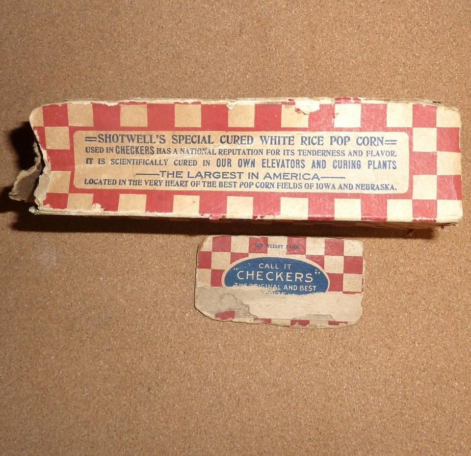 Early Antique Shotwell's Checkers Popcorn Box. Competitor of Cracker ...
