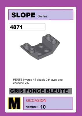 x10 LEGO SLOPE INVERTED 2x4 Double - 4871 - GRIS FONCE BLEUTE | eBay