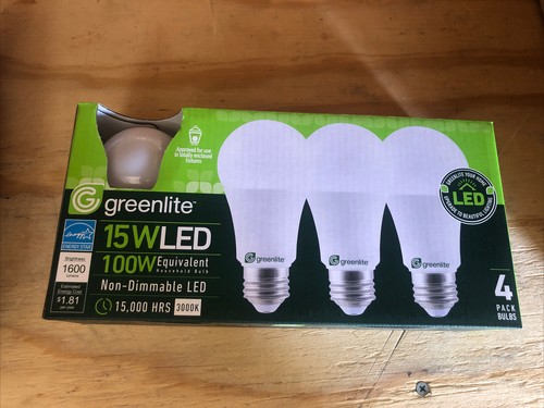 16 Light Bulbs GREENLITE 15w LED 100w non-Dimmable 3000k BRIGHT WHITE ...