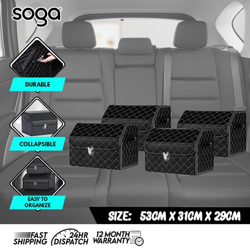 SOGA 4X Leather Car Boot Foldable Trunk Organizer Storage Box w/ Lock ...