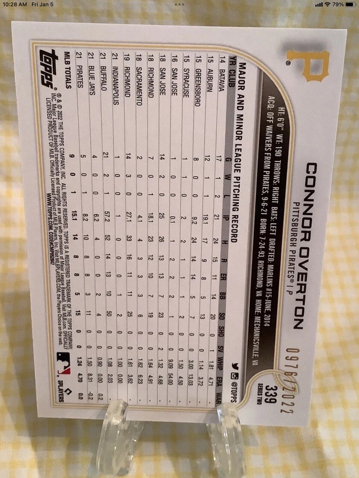 2022 Topps #339 Connor Overton RC - Gold /2022 NM | eBay