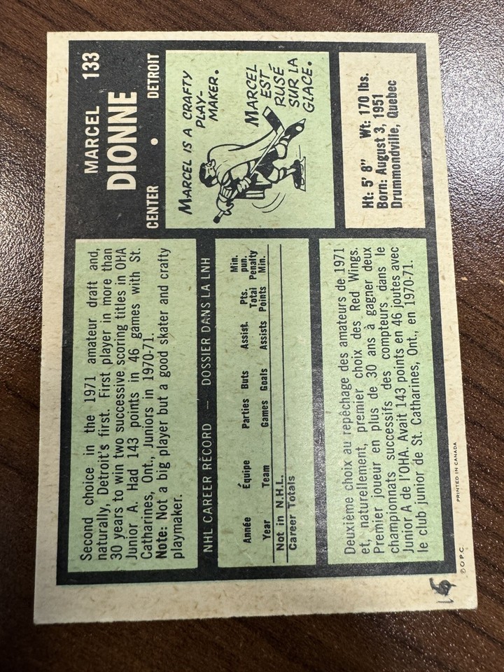 1971-72 O-Pee-Chee #133 Marcel Dionne Rookie Card Detroit Red Wings LA ...