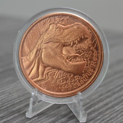 T-Rex Tyrannosaurus Dinosaur 1 oz Pure Copper Round Collectible Coin in ...