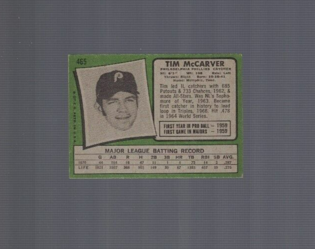 Tim McCarver Philadelphia Phillies 1971 Topps Signed Baseball Card W ...
