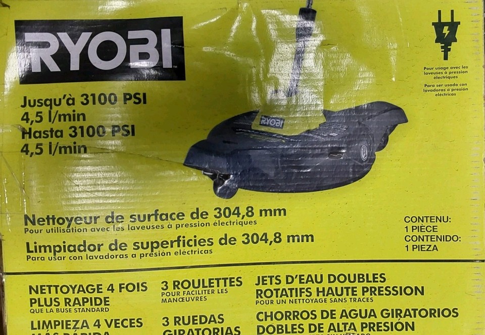 NEW! RYOBI 12' 3100 PSI Electric Pressure Washer Surface Cleaner ...