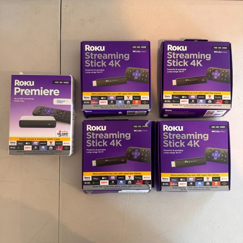 Roku Streaming Bundle Lot - 4x Roku Streaming Stick 4k + 1x Roku ...