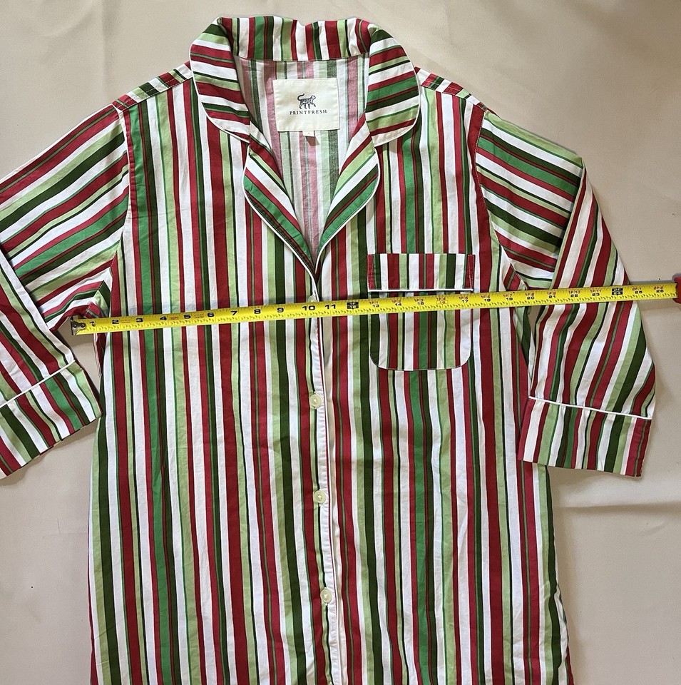 Print Fresh Candy Cane Stripe Button Up Sleep Shirt Pajama Size S | eBay