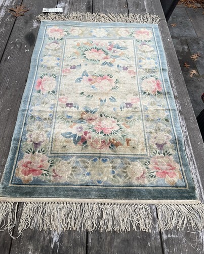 36”x24” ; Beautiful 60% SILK / 40% Wool Vintage Rug , Hand knotted . | eBay