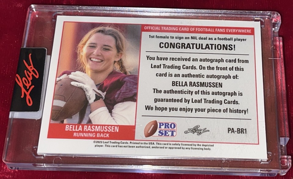 RARE 2023 BELLA RASMUSSEN AUTO ROOKIE CARD /381 LEAF PRO SET FOOTBALL ...