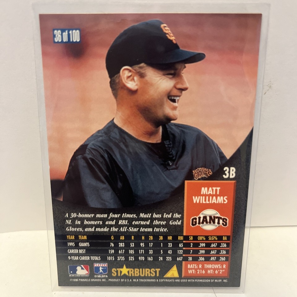 1996 PINNACLE BASEBALL MATT WILLIAMS ARTIST PROOF #36 SAN FRANSISCO ...