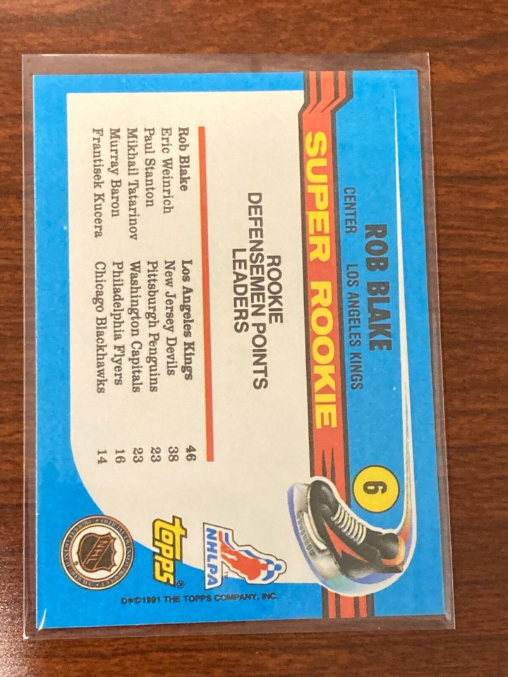 ROB BLAKE 1991-92 TOPPS LOS ANGELES KINGS SUPER ROOKIE CARD #6 | eBay