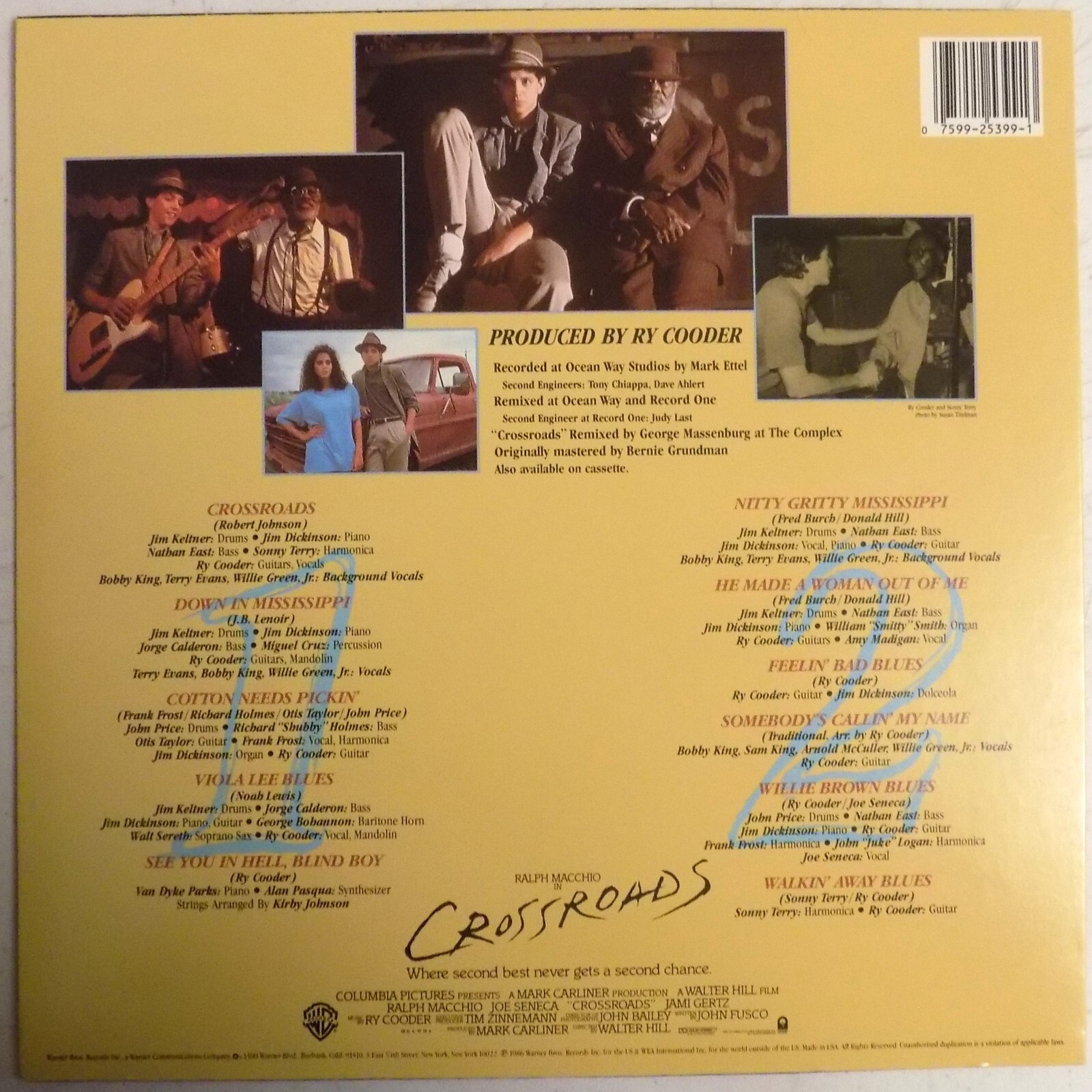Crossroads Soundtrack LP by RY Cooder Vinyl 1986 VG 1-25399 Warner Bros ...