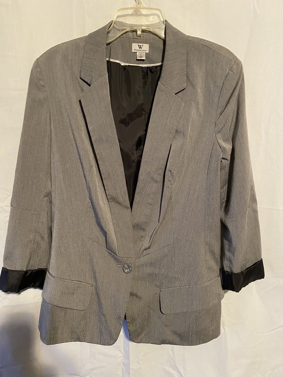 WORTHINGTON Women's Classic Lined Blazer Adjustable Back Buckle Gray ...
